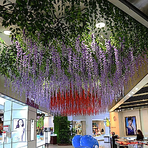 12 Pieces of 3.6 Feet/Piece of Artificial Fake Wisteria Vine Ratta Hanging Garland Silk Flower String-Like Family Party Wedding Garden Outdoor Office Wall Decoration (Green, 12)
