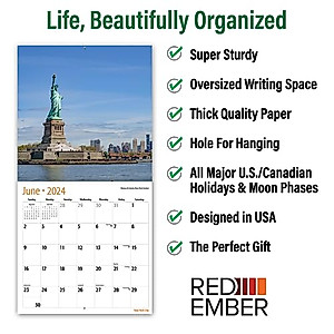 RED EMBER New York City 2024 Wall Calendar 12 Month | 12" x 24" Open | Thick & Sturdy Paper | Giftable | Calendar 2024