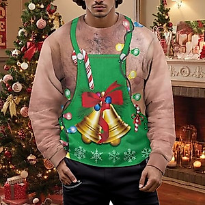 Mens Ugly Christmas Sweatshirt Funny Design Long Sleeve 2023 Winter Pullover With Partial Print Hoodless Sweater Tops Mens Christmas Graphic Sweatshirts Xmas Santa Snowman