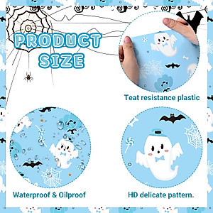 12 Sheets Halloween Wrapping Paper Blue Ghost Pumpkin Bat Printed Gift Wrap Paper Folded Flat Art Decorative Paper for Happy Boo Day Gifts Wrapping Baby Shower DIY Crafts, 19.7 x 27.5 inch
