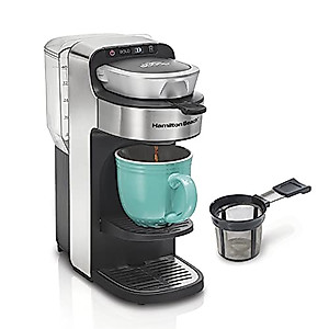Hamilton Beach The Scoop Single Serve Coffee Maker & Fast Grounds Brewer for 8-14oz. Cups, Brews in Minutes, 40oz. Removable Reservoir, Stainless Steel (49987)