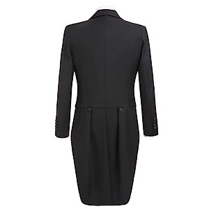 Lilis Men's Fashion 3 Piece Black Tuxedo Tails Includes Tailcoat Vest& Formal Pants