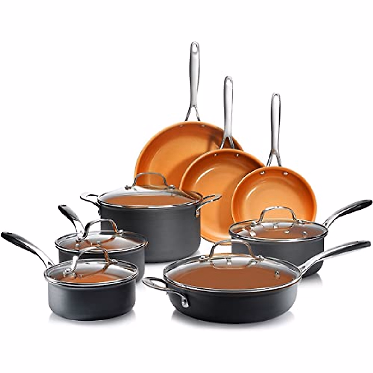 GOTHAM STEEL Pro Hard Anodized Pots and Pans 13 Piece Premium Cookware Set, Brown & Mini Egg and Omelet Pan with Ultra Nonstick Titanium & Ceramic Coating - 5.5", Dishwasher Safe, Stay Cool Handle