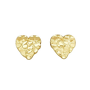 10K Yellow Gold Diamond Cut Nugget Heart Earrings