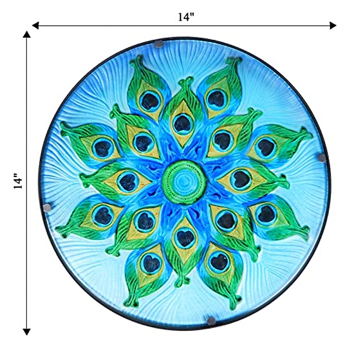 VCUTEKA Patio Side Table Outdoor Coffee Table Mosaic Accent Table Round Small End Table Bistro for Living Room Porch Balcony Backyard Garden Peacock Feather