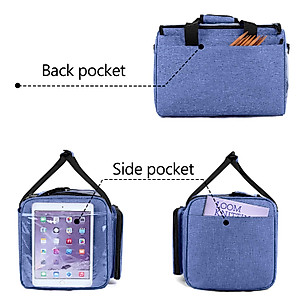 Teamoy Knitting Bag with Inner Detachable Divider, Yarn Storage Crochet Bag for Unfinished Projects, Crochet Hooks and Other Accessories, Dark Blue