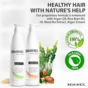 Reminex Anti Grey Hair Shampoo And Conditioner - Color Restore Set To Prevent Gray Hairs and Overall Aging of Hair - Hydrates and Promotes Hair Growth - 1 Pack