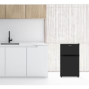 Honeywell 3.1 Cu Ft Mini Fridge with Freezer, Double Door, Low noise, Compact Refrigerator for, Office, Dorm Adjustable Temperature, Stainless Steel