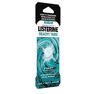 Listerine Ready! Tabs Chewable Mint Tablets with Clean Mint Flavor, Revolutionary 4-Hour Fresh Breath Tablets to Help Fight Bad Breath On-the-Go, Sugar-Free, Alcohol-Free & Kosher, 8 ct