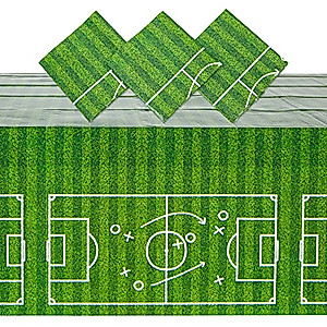 BLUE PANDA 3 Pack Grass Table Cloths for Parties, Soccer Themed Birthday Party Supplies (54 x 108 in)