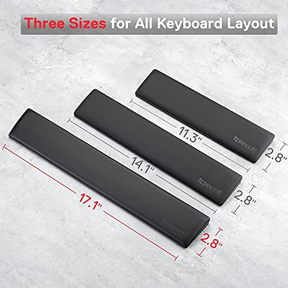 Redragon P037 Meteor L Computer Keyboard Wrist Rest Pad, Ergonomic Soft Memory Foam Wrist Support w/Anti-Slip Rubber Base, 100% 104 Keys Standard Size 17.12 x 2.87 in, 0.78 inch (20mm) Height, Black