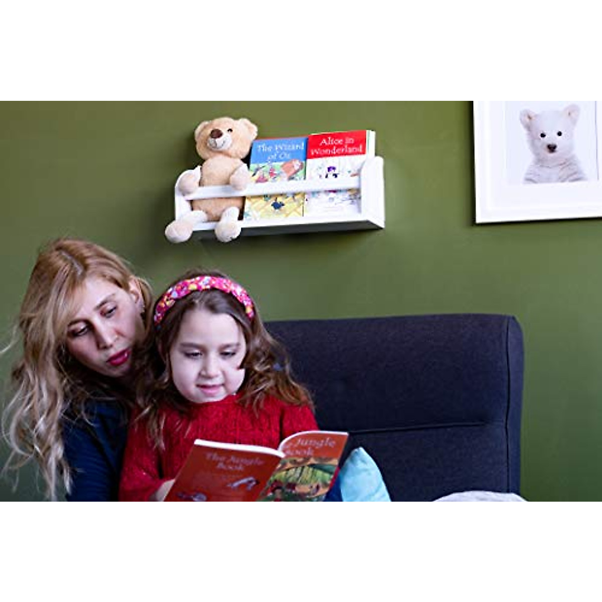 Wallniture Lissa Wall Shelf 17" Wood Wall Mounted White Bookshelf for Nursery Wall Decor, Kids Storage Organizer