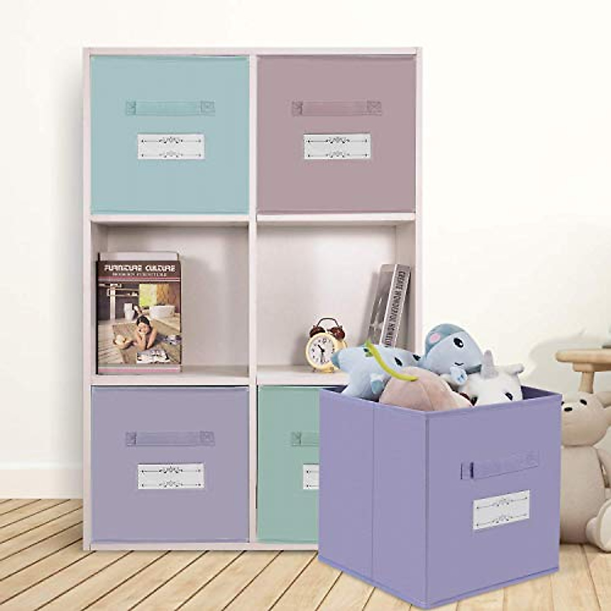 Kids Toy Box, Cube Storage Bins 11x11 Set of 8, Fabric Collapsible Foldable Cloth Storage Baskets Shelf Organizer for Clothes,Closet,Office,Bedroom,Free Label Card with Bigger Label Window 4 Colors