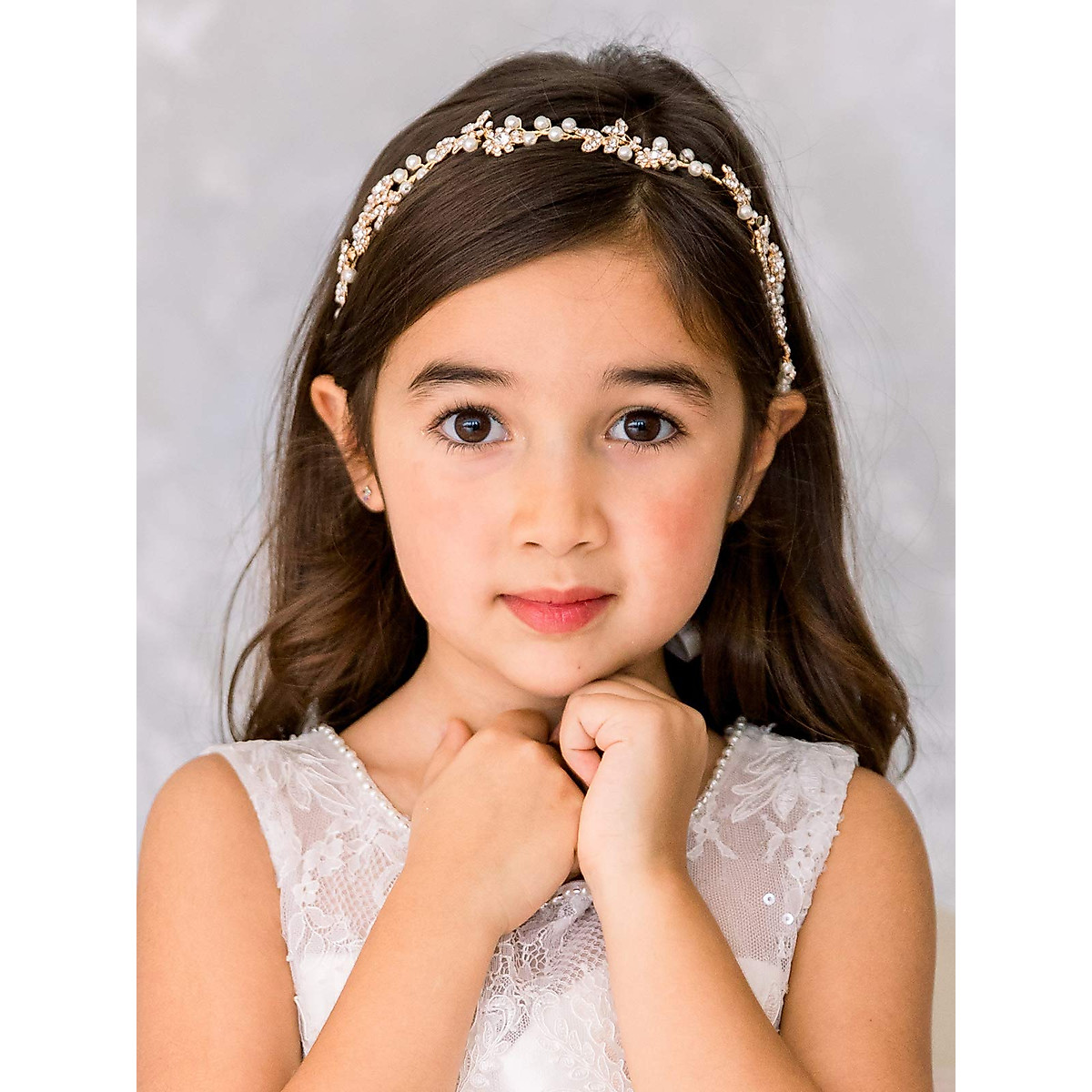 SWEETV Flower Girl Headpiece for Wedding Hair Accessories Little Girls Toddler Kids Handmade Flower Headband Princess Crystal Hair Bands for Birthday Party Photography