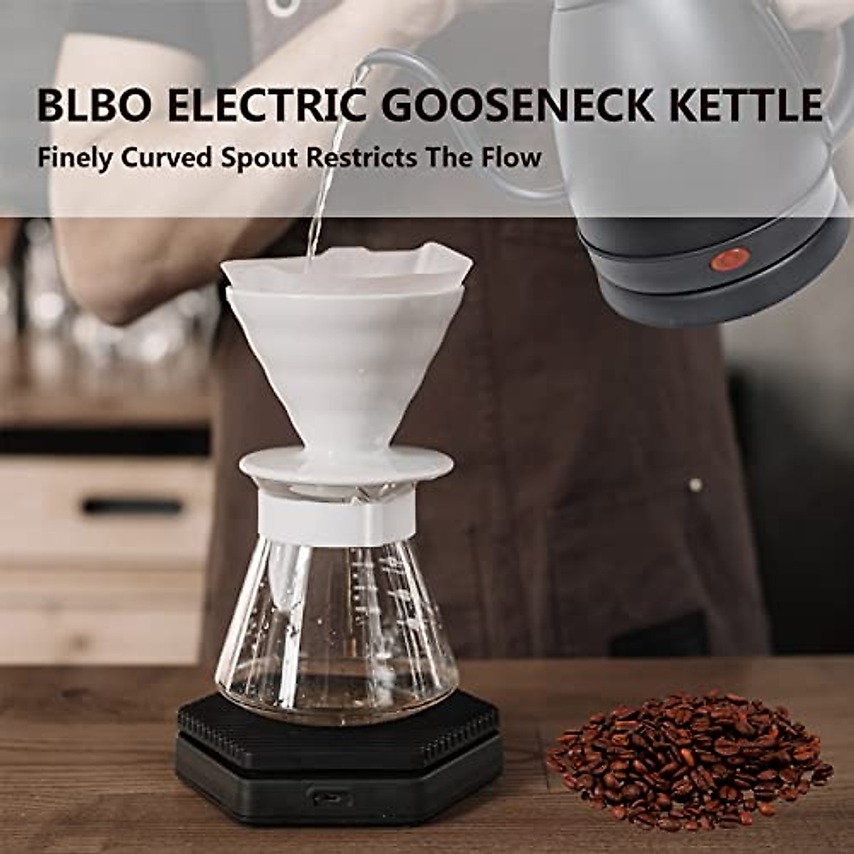 BLBO Gooseneck Kettle ,110v Electric kettle 1.0L Pot body 100% Stainless Steel Electric tea kettle High temperature blisters drainage groove is designed in the handle Quick Heating Pour Over Kettle