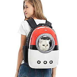 Enkarl Cat Carrier Backpack, Pet Backpack Bubble Rucksack Front Pack for Cat Puppy Dog Capsule Space Backpack, Pet Carrier for Travel Hiking Walking Camping. (Red and White)