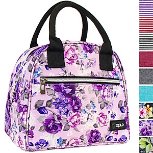 opux Insulated Lunch Box Women, Lunch Bag Tote Girls Kids Teen Adult, Cute Soft Lunch Cooler Container Work School, Reusable Thermal Food Meal Prep Organizer Lunch Pail Travel Beach, Floral Purple