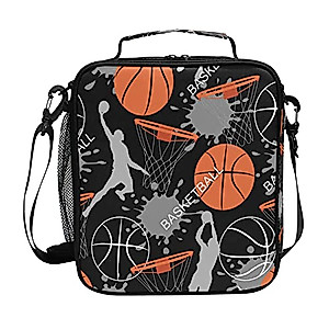 AUUXVA Lunch Bag Sport Basketball Insulated Lunch Box Ice Cooler Tote Bag Handbag Lunchbox Shoulder Strap for Boys Girls Women Men