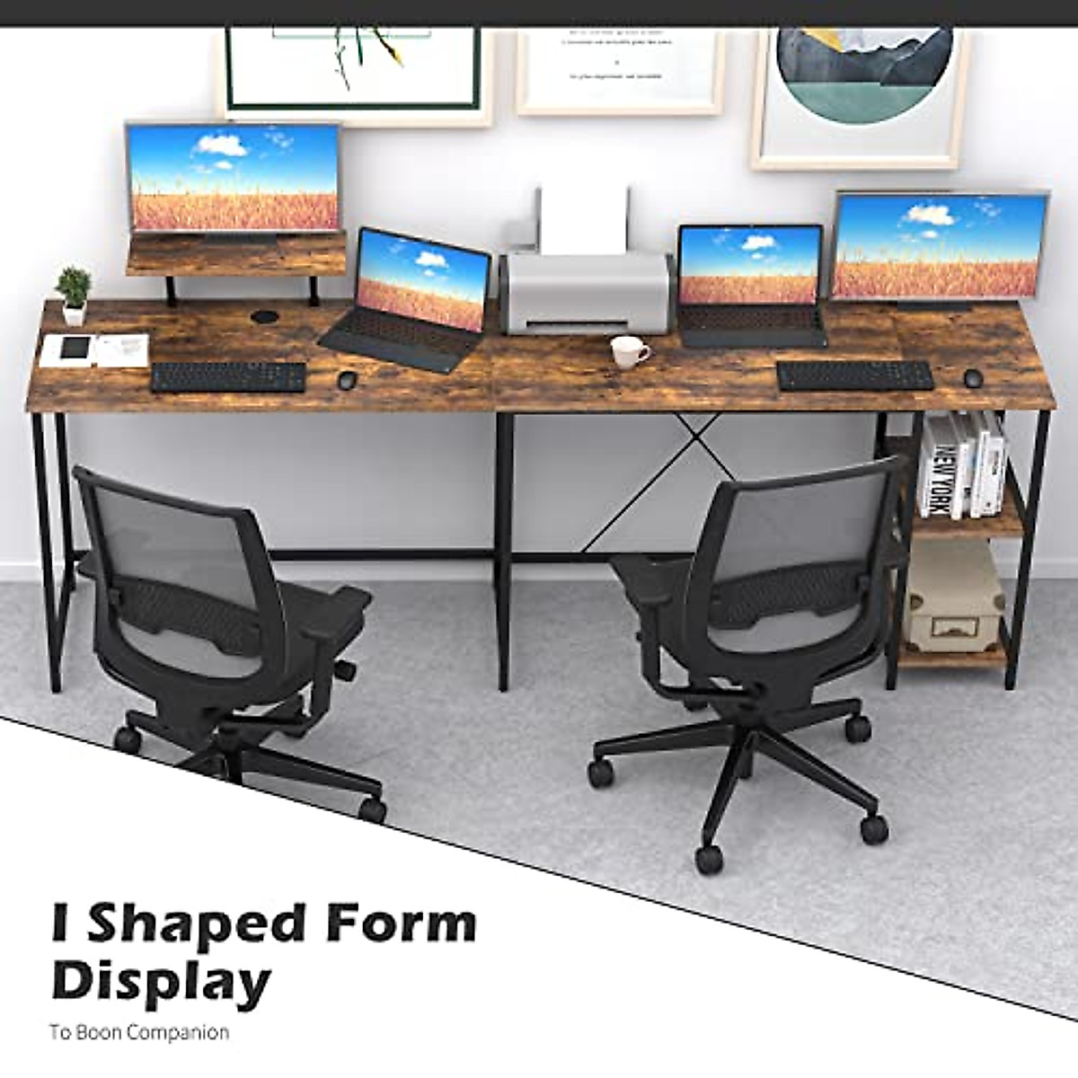 OUTFINE L Shaped Desk Corner Desk Double Computer Desk Home Office Gaming Workstation with Storage Shelves and Monitor Stand
