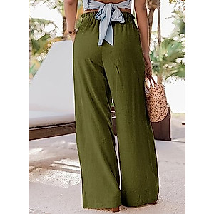 Acelitt Women's Casual Wide Leg Paperbag Linen Pants Lightweight Elastic Waist Loose Spring Fashion 2023 Palazzo Pants Trousers Green XL