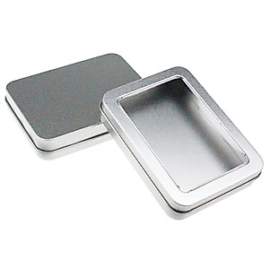 Goodma 12 Pieces Rectangular Empty Metal Tins Home Storage Containers Organizer Mini Box with Clear Window Lid, 4.5 x 3.35 x 0.87 inch (Silver)