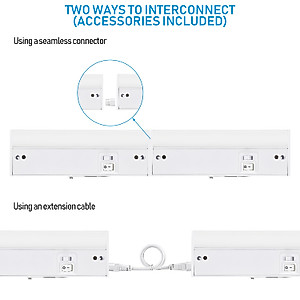 TORCHSTAR LED Under Cabinet Task Lighting 3CCT, 8 Inch 6W 400LM, 120V Hardwired & Plug-in, CRI90 ETL Under Counter Lights, Dimmable & Linkable, 3000K/4000K/5000K, White Aluminum Housing, Pack of 2