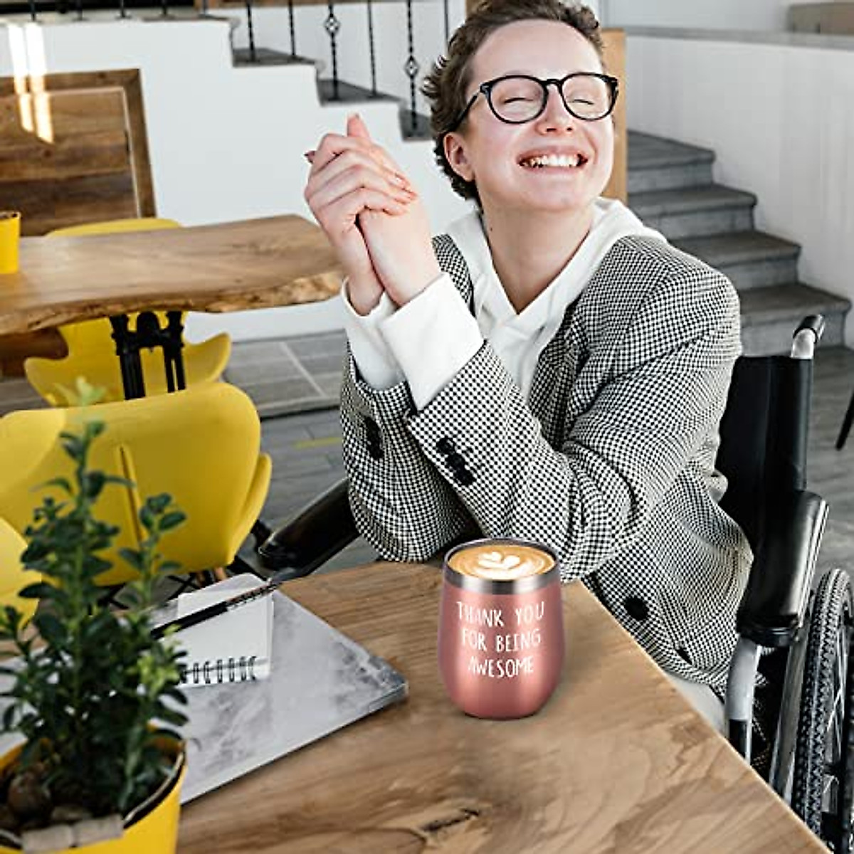 Thank You Gifts, Thank You for Being Awesome Wine Tumbler Set of 4, Inspirational Appreciation Birthday Gifts for Women Coworker Friends Teacher Her, Insulated Stainless Steel Tumbler(12oz, Rose Gold)