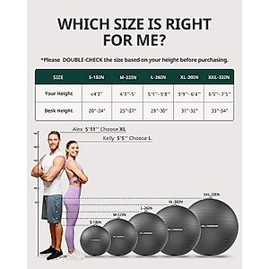 Trideer Extra Thick Yoga Ball Exercise Ball, 5 Sizes Ball Chair, Heavy Duty Swiss Ball for Balance, Stability, Pregnancy, Physical Therapy, Quick Pump Included (Black, L (58-65cm))