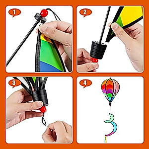 5 Pcs Hot Air Balloon Wind Spinners Rainbow Spinner Wind Chime Garden Windmill Spinner Kinetic Hanging Decor for Lawn Yard (Strip Style)