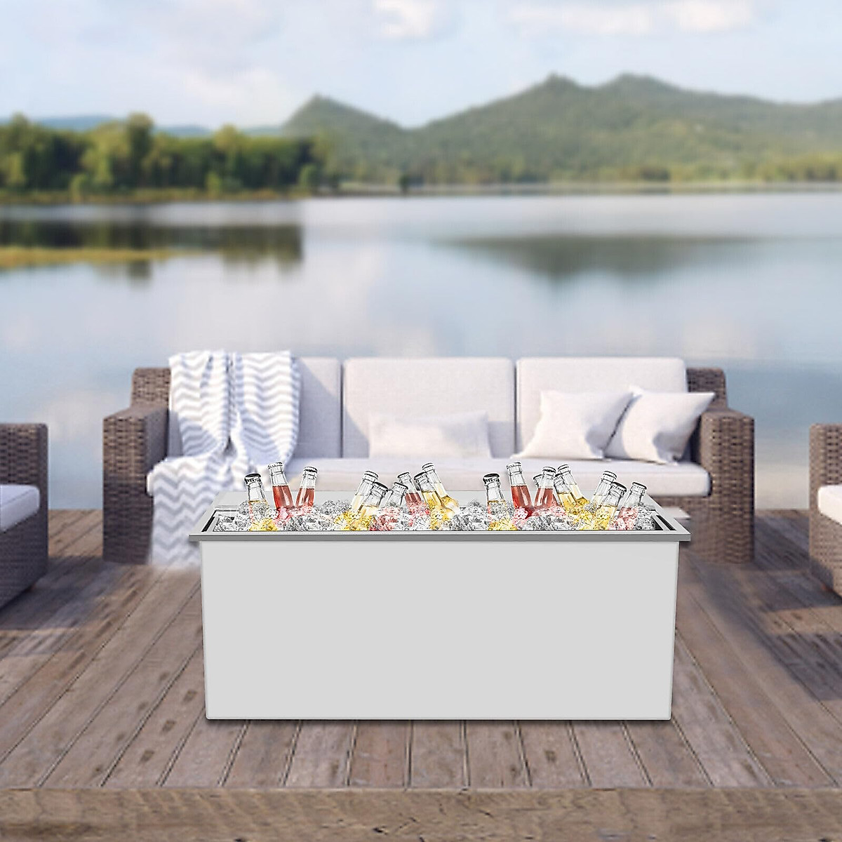 Drop in Ice Chest 104L Drop-in freezer Stainless Steel Ice Cooler Double-walled Design Built-in Thickened Foam Outdoor Kitchen for Cold Wine Beverage