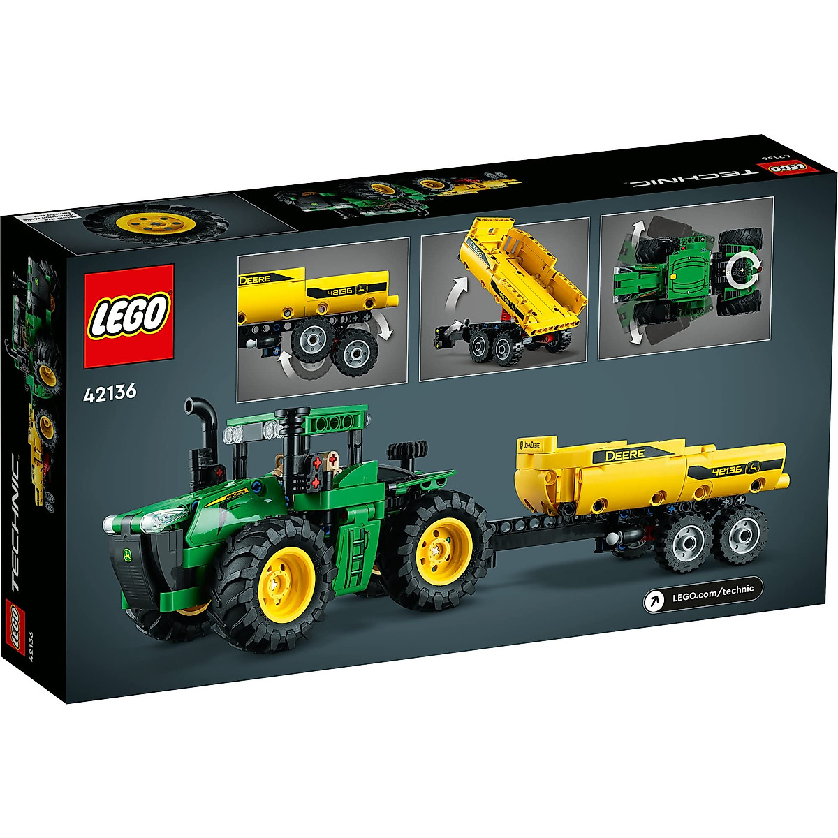 LEGO Technic John Deere 9620R 4WD Tractor Toy 42136 Building Toy - Collectible Model with Trailer, Featuring Realistic Details, Construction Farm Toy for Kids Ages 8+