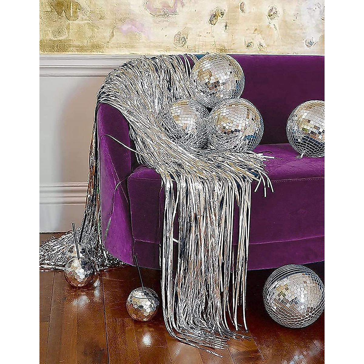 Graduation Party Decorations Purple Silver Black 2024/Purple Black Graduation Decorations 2024/Birthday Decorations for Women Purple Silver Black Foil Fringe Curtains