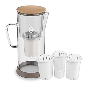 Invigorated Water pH Restore Glass Alkaline Water Pitcher - Plus PH001 3 Pack Replacement Filters + 1Pk PH002 UF Membrane Filter Bundle