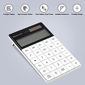 Comix Desktop Calculator with Large LCD Display and Big Button, 12 Digits Baisc Calculator, Battery Solar Dual Powered, for Office Home School C-1371 (White)