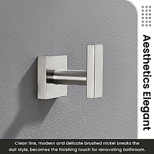 Suyar Bathroom Towel Hook Brushed Nickel, 304 Stainless Steel Bath Robe Clothes Holder, Hand Dish Towel Hanger for Kitchen Cabinet, Wall Mounted