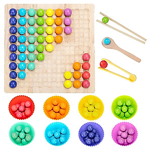 Wooden Learning Montessori Toys for Toddler Ages 3 4 5 6 Years Old, Preschool Learning Activities Rainbow Wooden Peg Board Beads Game Stacking Matching Counting Color Sorting Games for Boys Girls Gift