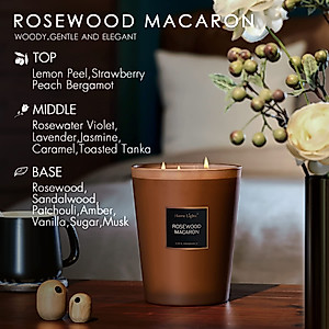 HomeLights Scented Candles | Large Jar Candle - 33.3 Oz. Natural Soy Aromatherapy Candles | Up to 70 Hours Burn Time with 3 Cotton Wicks, Home Decorative Fragrance Candles - Rosewood Macaron