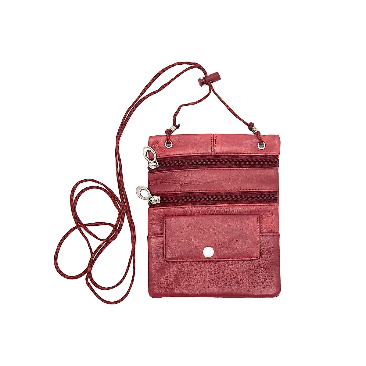 Goson Leather Purse Organizer Shoulder Bag 4 Pocket Micro Handbag Travel Wallet - 2 Pack (Black & Red)