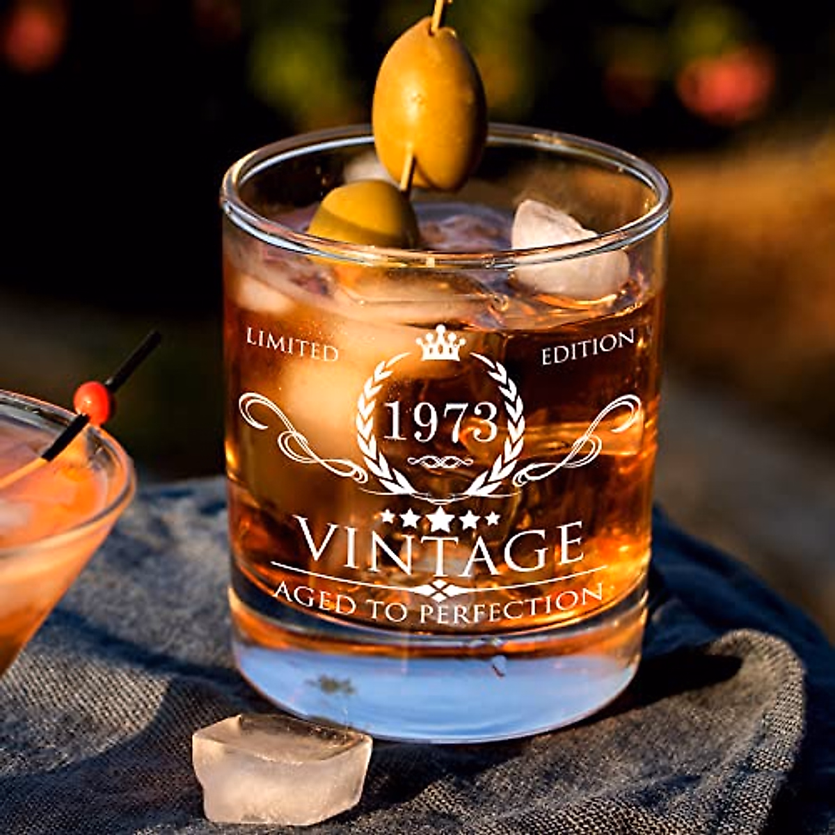 50th Birthday Gifts for Men Whiskey Glass Set - 50th Birthday Decorations, Party Supplies - 50 Year Anniversary, Bday Gifts Ideas for Him, Dad, Husband, Friends - Wood Box & Whiskey Stones & Coaster