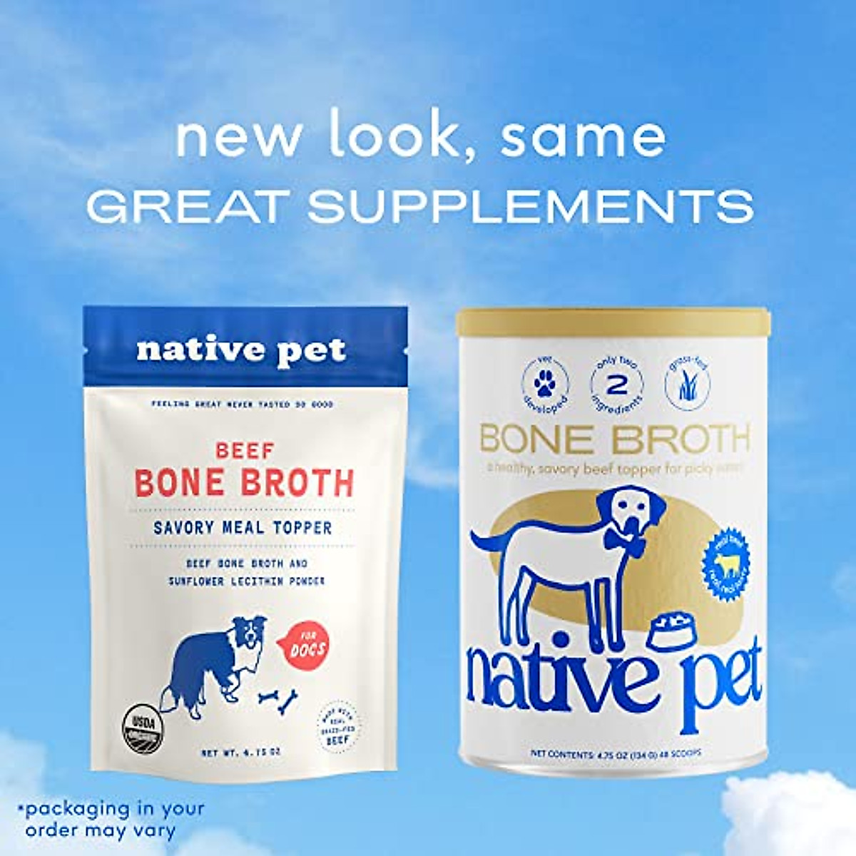 Native Pet Bone Broth for Dogs | Dog Food Topper for Picky Eaters | Dog Gravy Topper for Dry Food | Protein Powder for Dogs | Beef Flavored Bone Broth Powder for Dogs | Bone Broth for Cats | 4.75oz