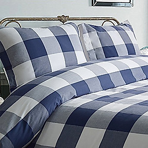 Merryfeel Cotton Duvet Covet Set,100% Cotton Yarn Dyed Buffalo Check Duvet Cover Set, Gingham Plaid Bedding Set- Full/Queen Navy