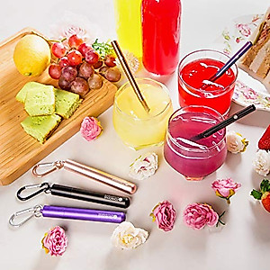 Conscious Kitchenware Reusable Metal Straws With Case - Portable And Collapsible Drinking Straw. Telescopic Stainless Steel Straw with Aluminium Travel Case and Cleaning Brush (Rose Gold)