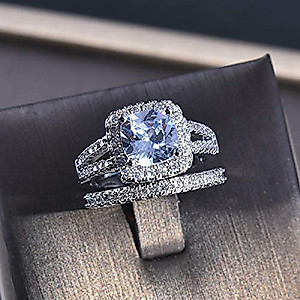 COSJOOHY 925 Sterling Silver Sparkling Full Diamond Ring Cocktail Rings Round Cut Cubic Zirconia Engagement Ring Set CZ Diamond Multi Row Eternity Engagement Wedding Ring Set Women's (6)