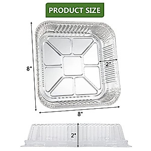 30 Pack 8” × 8” Square Aluminum Baking Pans with Clear Plastic Lids,Disposable Aluminum Foil Pans Takeout Pans,Heavy Duty Recyclable Foil Food Containers Roasting Pans for Cooking,Heating,Storing.