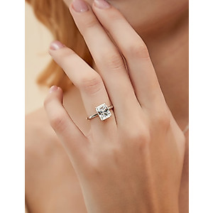 EAMTI 3CT 925 Sterling Silver Engagement Rings Radiant Cut Solitaire Cubic Zirconia CZ Wedding Promise Rings for Her Wedding Bands for Women Size 6