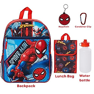 Fast Forward Marvel Spiderman Backpack Set for Kids, 16 inch with Lunch Bag and Water Bottle