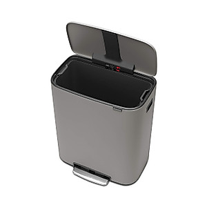 Brabantia Bo Step-On Pedal Trash Can - 16 Gal Inner Bucket (Mineral Concrete Gray) Waste/Recycling Garbage Can, Removable Compartment