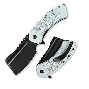 KANSEPT Pocket Knives XL Korvid Cleaver Style, Pocket Knife 3.55'' Black TiCn Coated 154CM Blade Heavy Pocket Folding Knifves with G10 Flag Print Handle EDC Folding Knife T1030B5