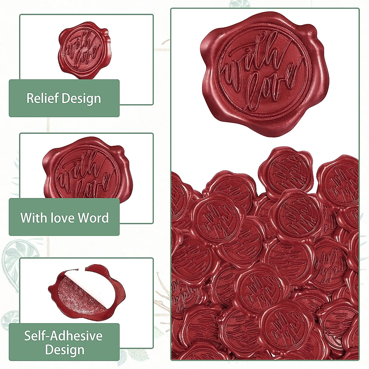 50 Pieces 3D Envelope Seal Stickers Self Adhesive Wedding Envelope Stickers Wax Seal Stickers for Wedding Invitation with Blessings for Birthday Party Presents Supplies, Invitations Greeting Cards