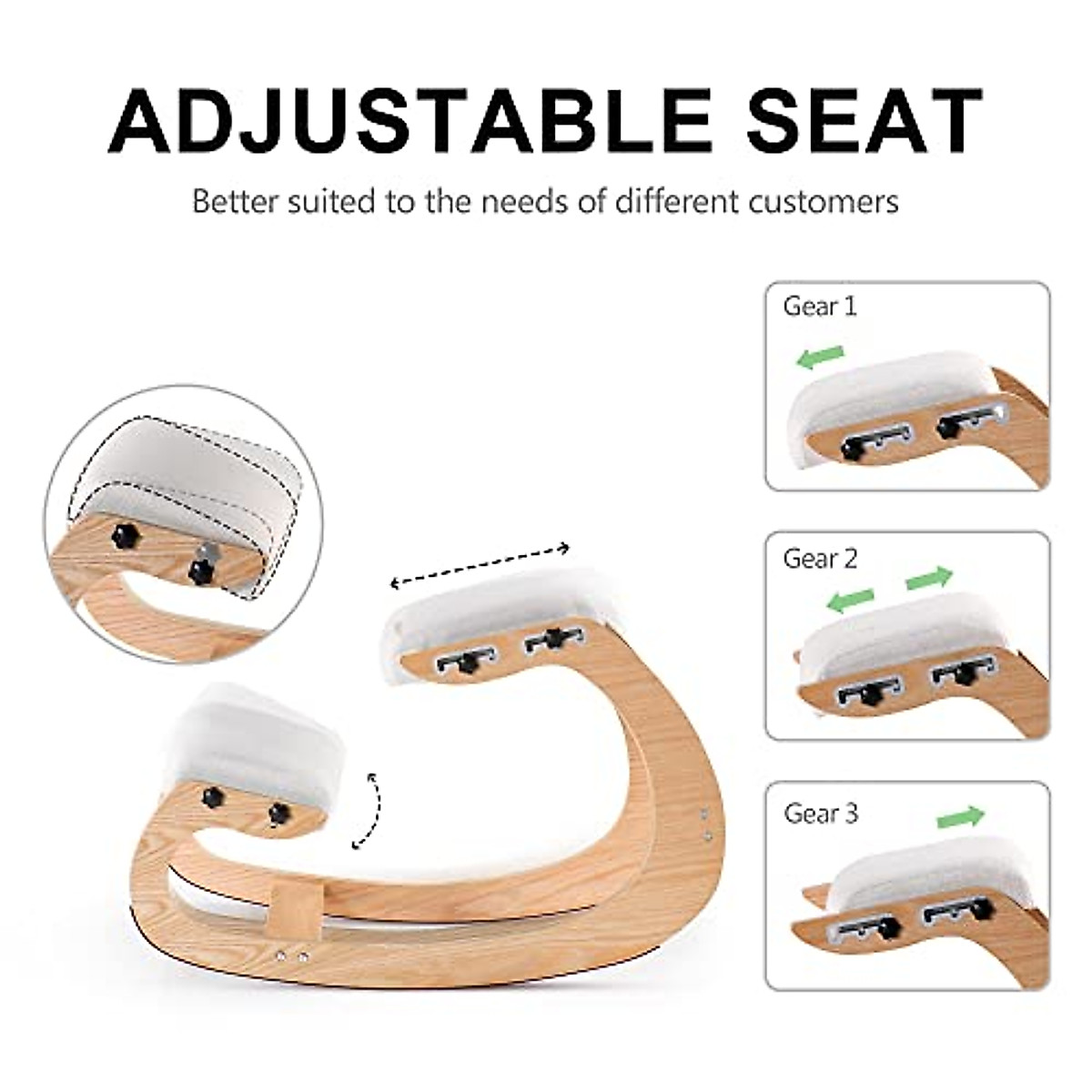 MallVitally Adjustable Kneeling Chair, Wooden Ergonomic Rocking Chair - Improve Your Posture with an Angled Seat for Home,Office(White Oak)